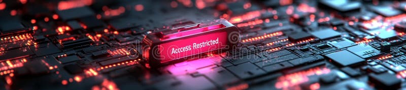 High-tech Computer Chip with an Access Restricted Warning Message Stock ...