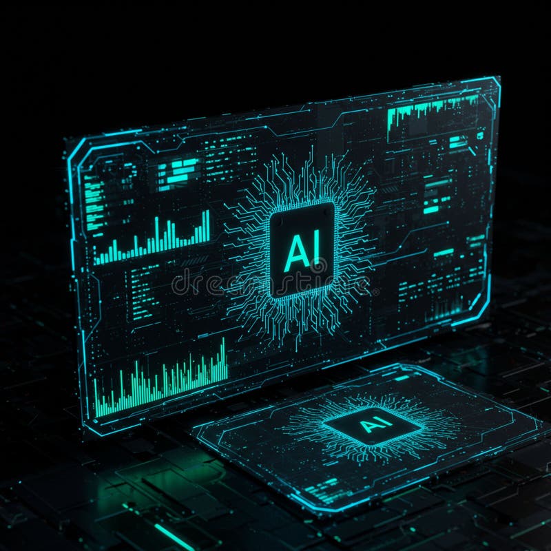 A Digital Scene Featuring a Virtual Interface with a Glowing Circuit ...