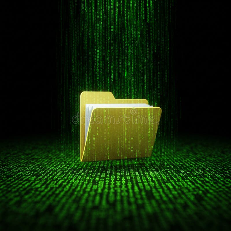 A Digital Scene Featuring a Yellow File Folder Suspended in a Matrix of ...