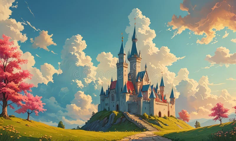 Castle with Pathway Leading To it Stock Illustration - Illustration of ...