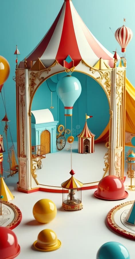 Circus with Many Colorful Objects Stock Illustration - Illustration of ...