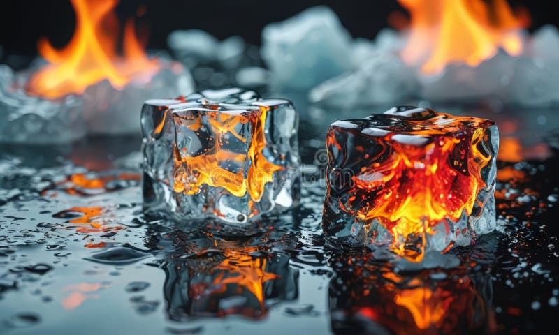 Ice cubes with fire and stock illustration. Illustration of woodland ...