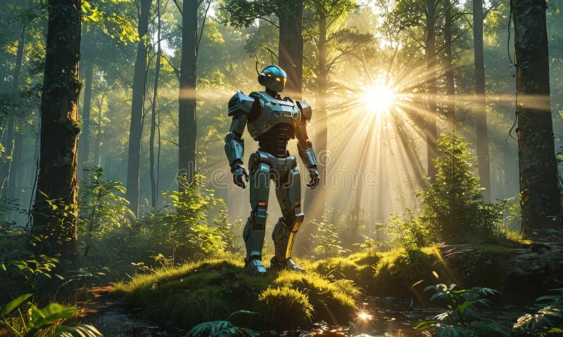 Man in forest with halo stock illustration. Illustration of extreme ...