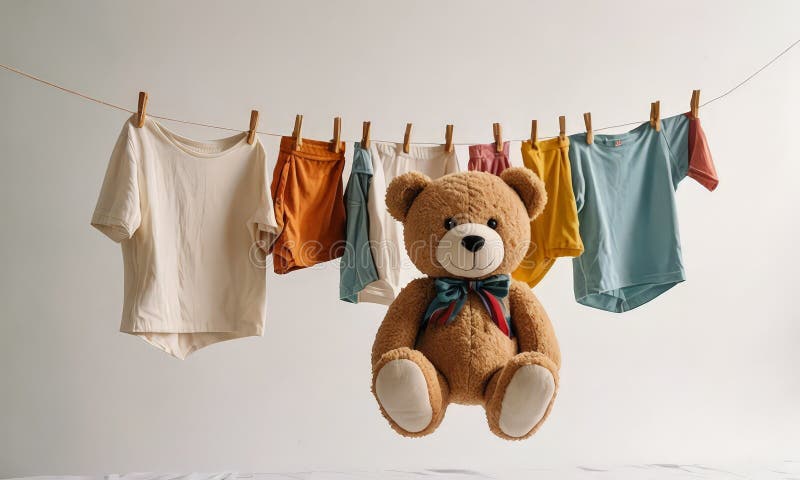 Teddy Bear Hanging on Clothes Line Stock Illustration - Illustration of ...