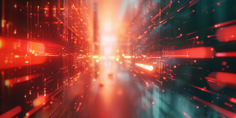 Digital Sci-Fi Cyber Light Speed Abstract Background - Red and Cyan ...