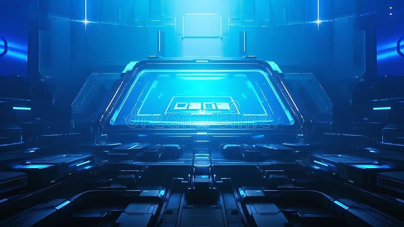 Sci-Fi Digital Portal in Blue Light Stock Illustration - Illustration ...
