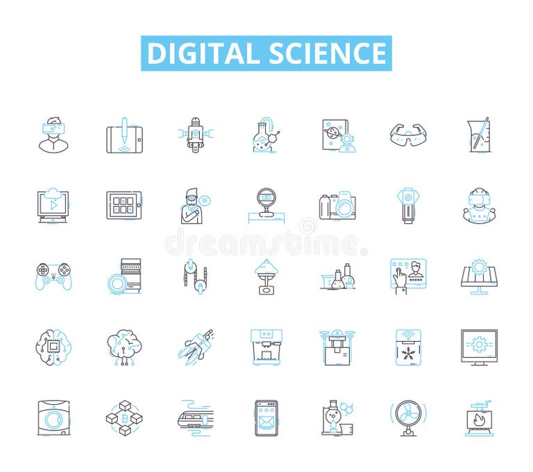 Digital Science Linear Icons Set. Algorithm, Analytics, Big Data, Blockchain, Cloud, Coding ...