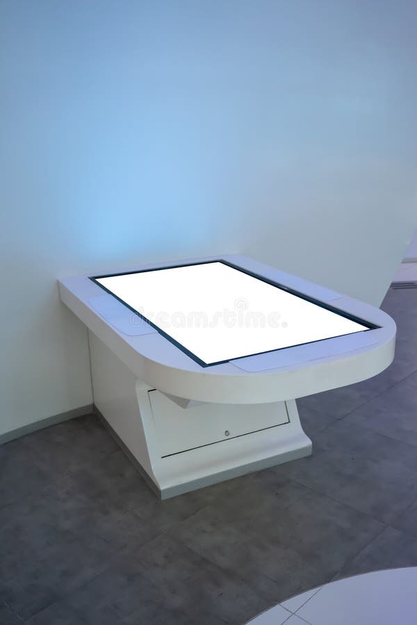 Digital Screen on Curve Information Counter in Museum Stock Image ...