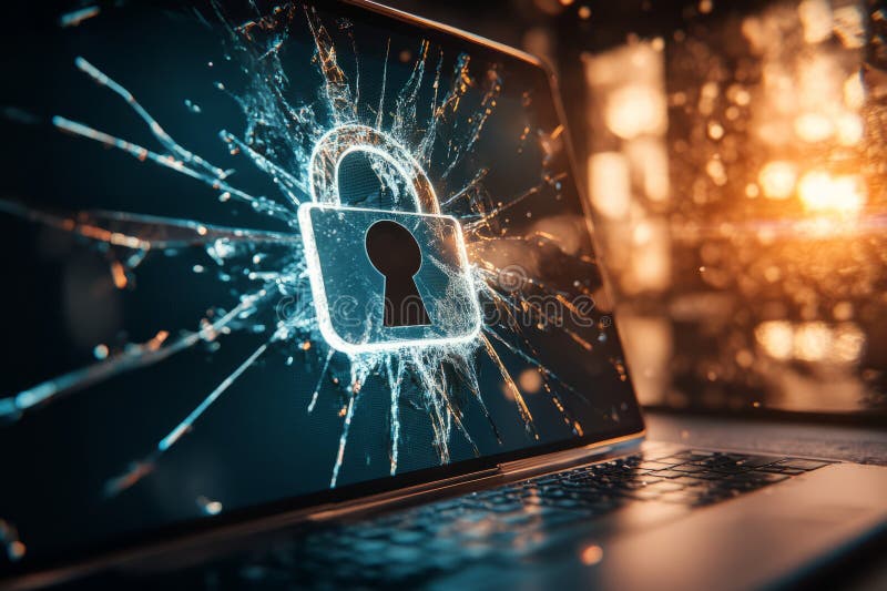 A Digital Screen Displaying a Broken Lock Icon, Symbolizing Compromised ...