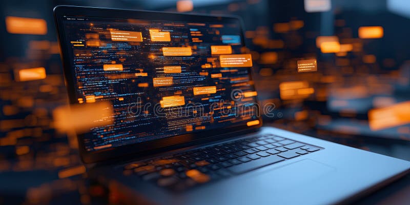 Digital Screen Displaying CRM Automation with Data Flow on Laptop Stock ...