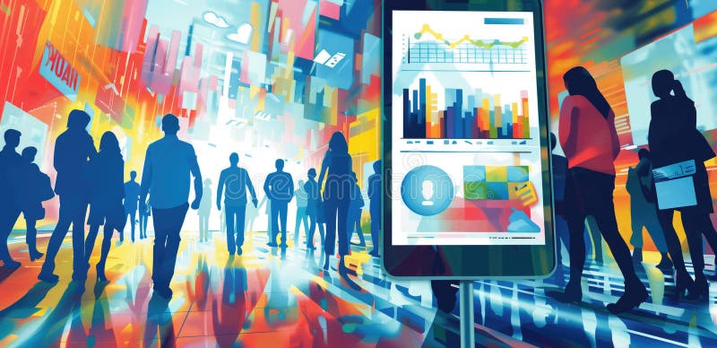 Digital Screen Displaying Data Analytics in Vibrant Urban Setting with ...