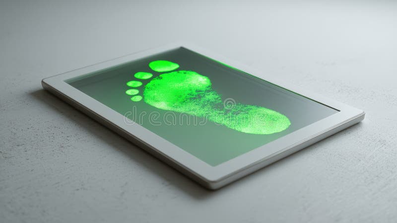 Digital Screen Displaying a Green Footprint Design on White Surface ...