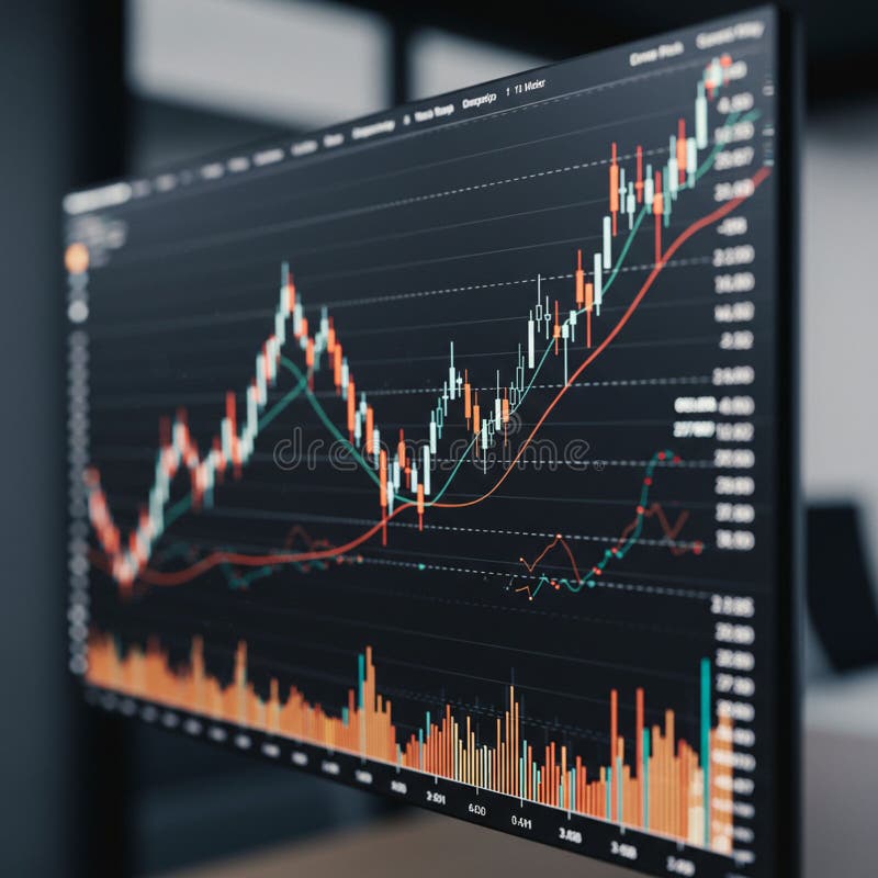 A Digital Screen Displays a Financial Chart Featuring Candlestick ...