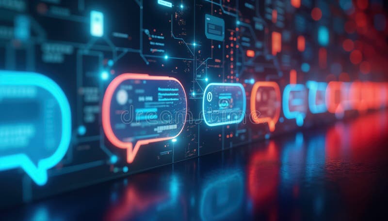 Digital Screen Displays Futuristic Chat Bubbles. Virtual Conversations ...