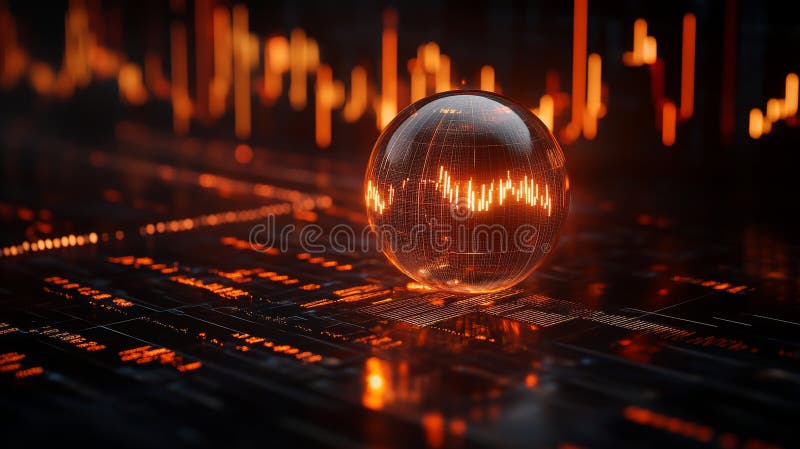 A Digital Screen Displays a Glass Globe Visualizing Global Network and ...