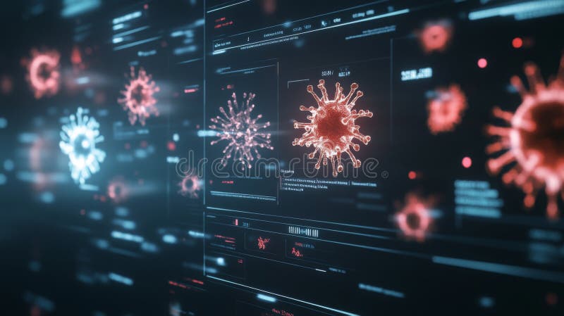 A Digital Screen Displays a Virus, Representing a Potential Threat ...