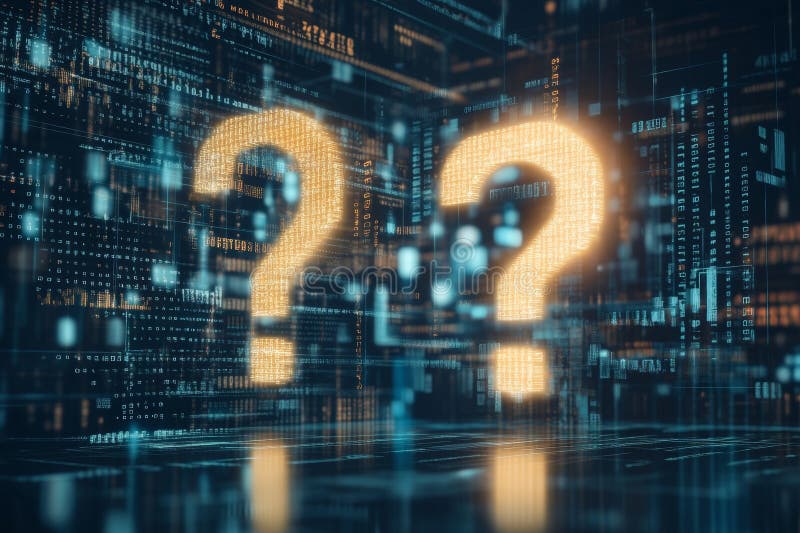 On a Digital Screen, a Question Mark Icon with Glitches Represents the ...