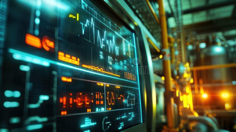 Digital Screen Showing Graphs and Data in Industrial Environment Stock ...
