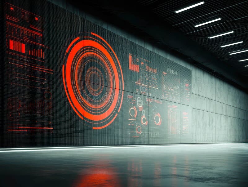 A Digital Screen on the Wall Captures an Abstract Data Dashboard in a ...