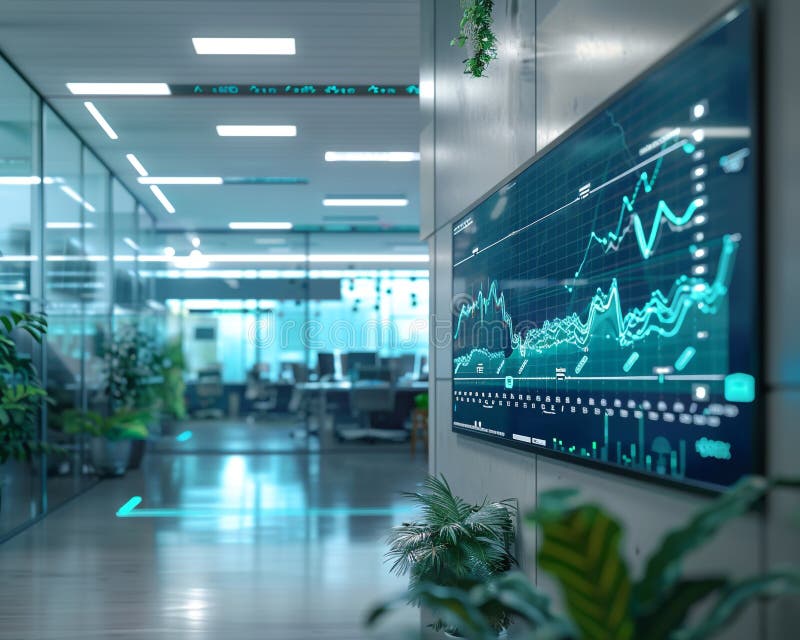Digital Screens Displaying Growth Data in a High-tech Office Stock ...