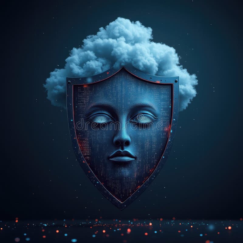 Digital Sculpture Featuring a Shield-shaped Face with Cloud-like Hair ...