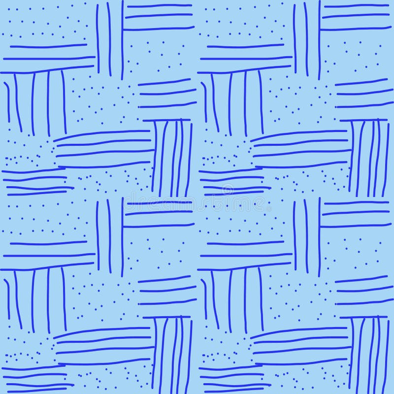 Digital Seamless Pattern of Blue Hand Drawn Horizontal and Vertical ...