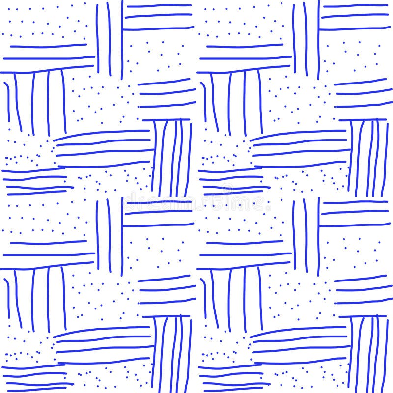 Digital Seamless Pattern of Blue Hand Drawn Horizontal and Vertical ...