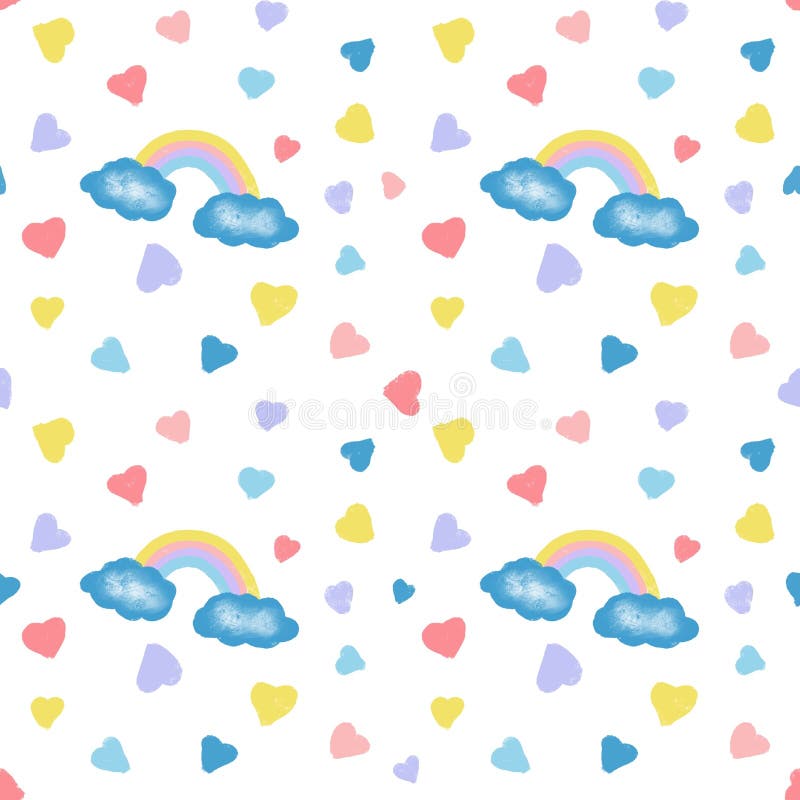 Digital Seamless Pattern Cute Rainbow and Hearts Clipart,cartoon ...