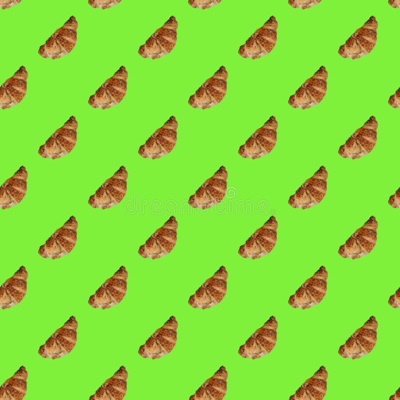 Digital Seamless Pattern with Croissant on Green Background. Repeating ... Digital Seamless Pattern with Croissant on Green Background. Repeating ...