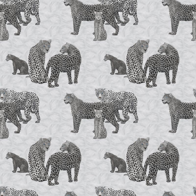 Illustrated Seamless Pattern with Gray Leopards Stock Illustration ...