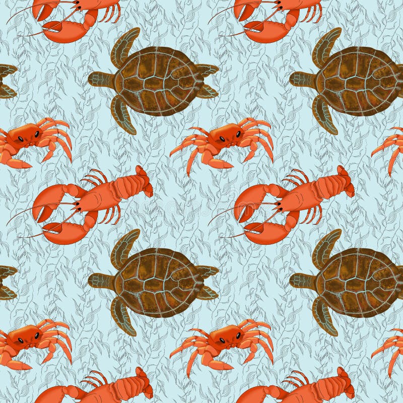 Digital Seamless Pattern - Ocean and Sea Animals Stock Illustration ...