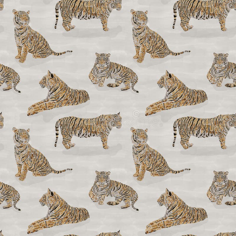 Digital Seamless Pattern of Tigers with Texture of Watercolor Stains ...