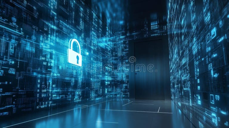 Digital Secure Room with Lock Symbol in Futuristic Environment Stock ...