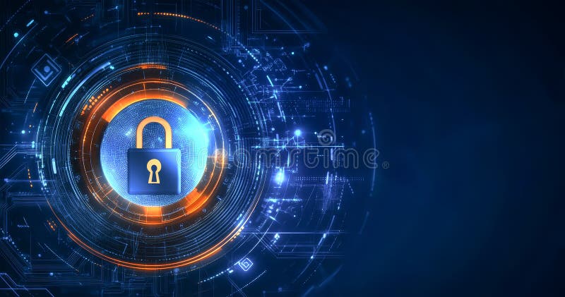 A Digital Security Background Features a Padlock within a Tech Circle ...