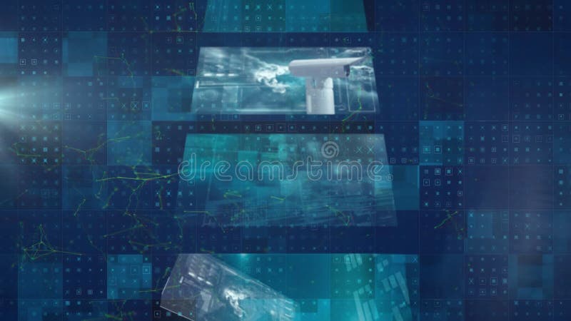 Digital Security Camera Footage Processing Data Animation on Blue Grid ...