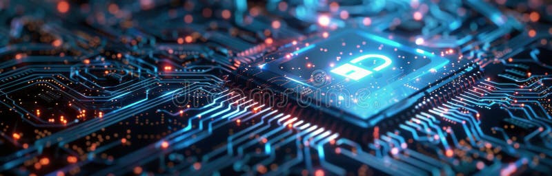Digital Security Chip with Secure Lock Icon on Circuit Board Stock ...
