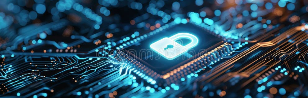 Digital Security Chip with Secure Lock Icon on Circuit Board Stock ...