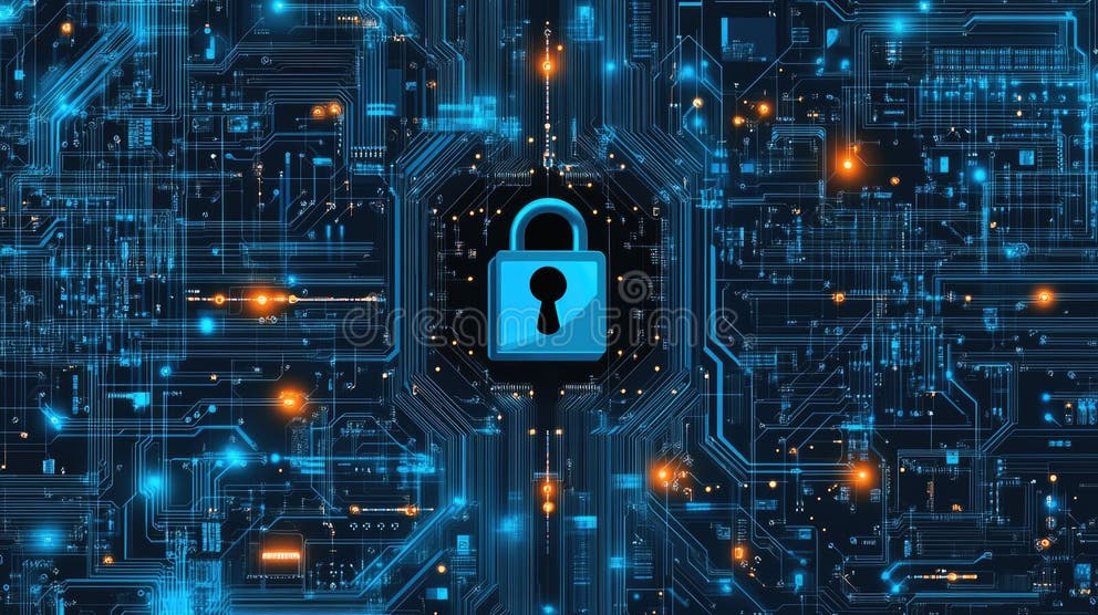 Digital Security Circuit Board with Lock Icon and Glowing Connections ...