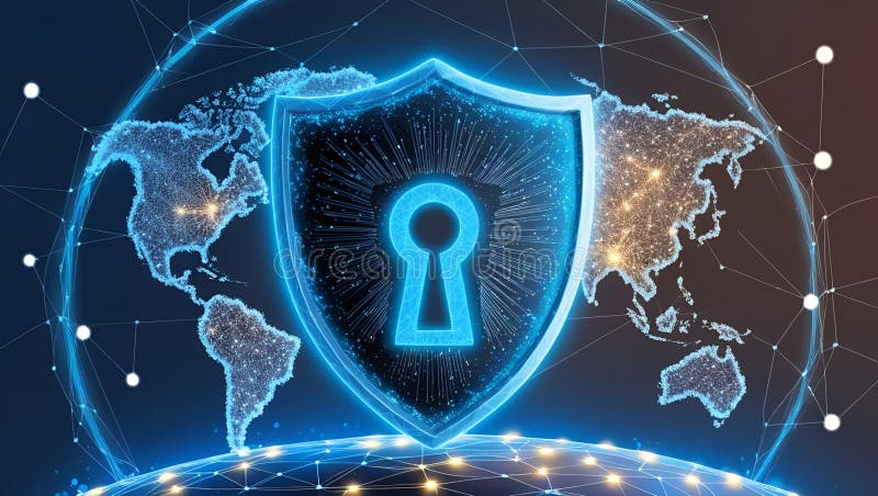 Abstract Global Security Digital Technology Blue Background, Protection ...
