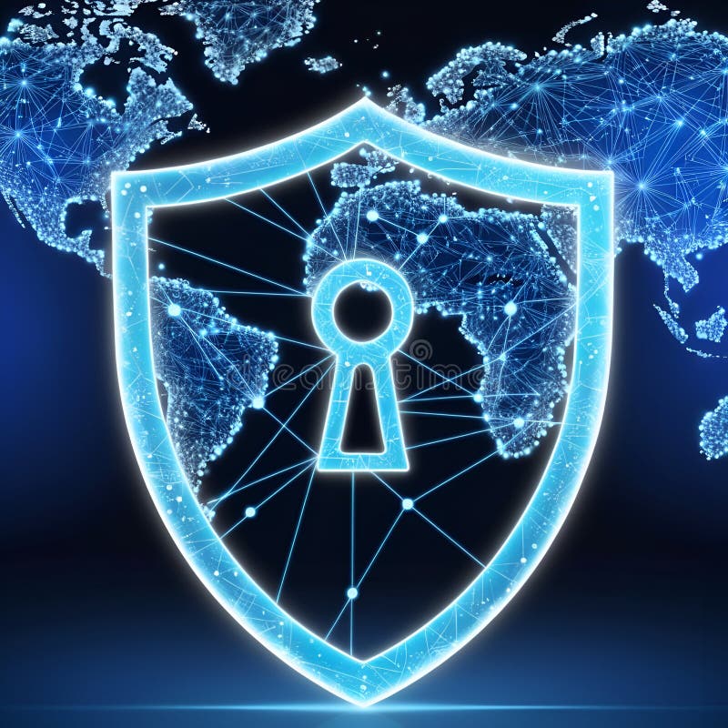 Abstract Global Security Digital Technology Blue Background, Protection ...