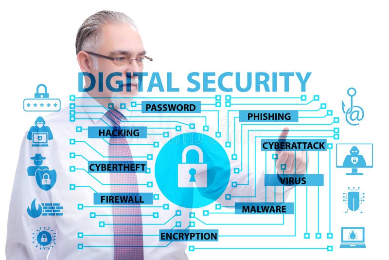 Digital Security Concept with Businessman Pressing Button Stock Image ...