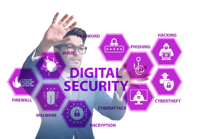 Digital Security Concept with Businessman Pressing Button Stock Photo ...
