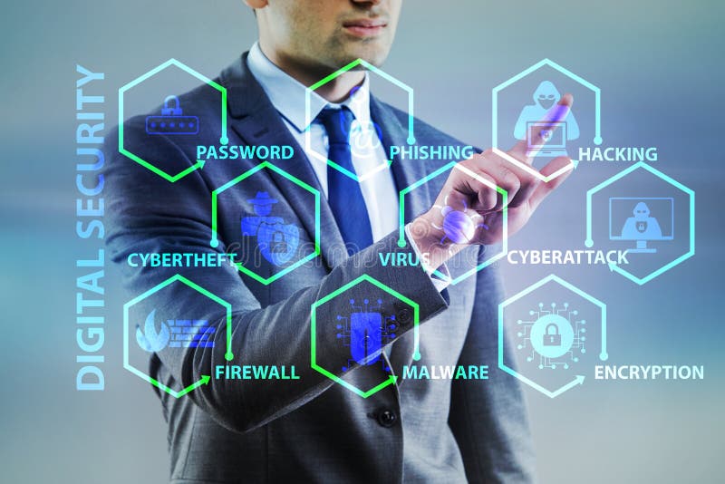 Digital Security Concept with Businessman Pressing Button Stock Photo ... Digital Security Concept with Businessman Pressing Button Stock Photo ...