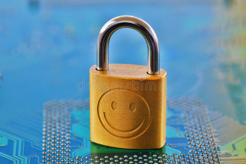 Closed Lock on a Computer Chip Stock Photo - Image of antiviral, data ...
