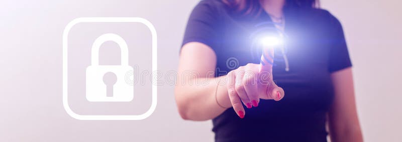 Digital Security Concept, Cybersecurity, Button with Padlock Stock ...