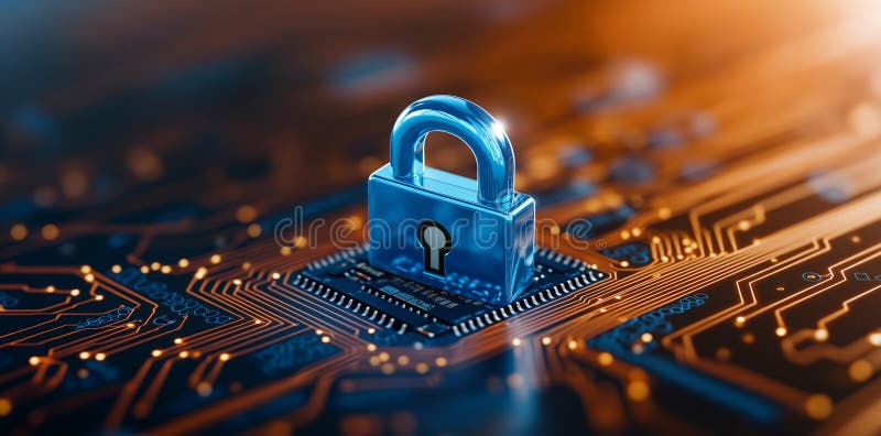Digital Security Concept Featuring Blue Padlock on Circuit Board ...