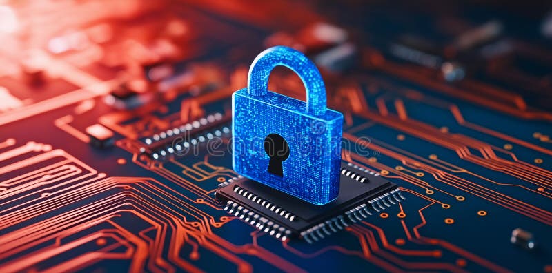Digital Security Concept Featuring Glowing Blue Padlock on Circuit ...