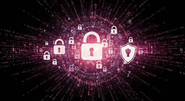 A Digital Security Concept Featuring a Large Central Padlock Surrounded ...