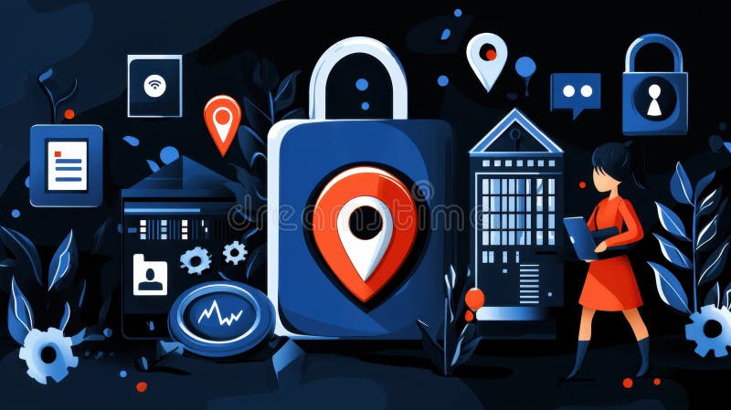 Padlock Location Logo Element Design Template Icon Stock Vector ...