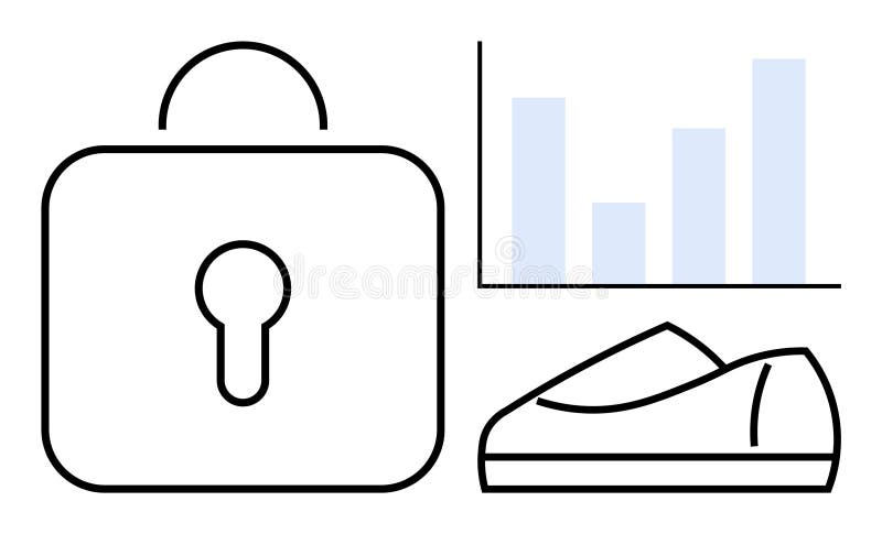 Digital Security Concept Featuring Padlock, Bar Chart, and Laptop in ...
